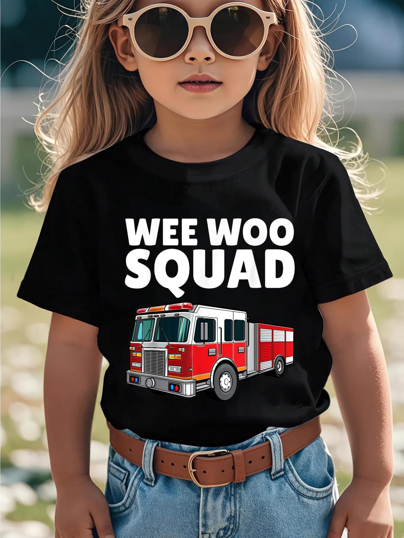 100% Cotton Funny Firefighter Art Kids Fire Truck Fireman T-Shirt ...