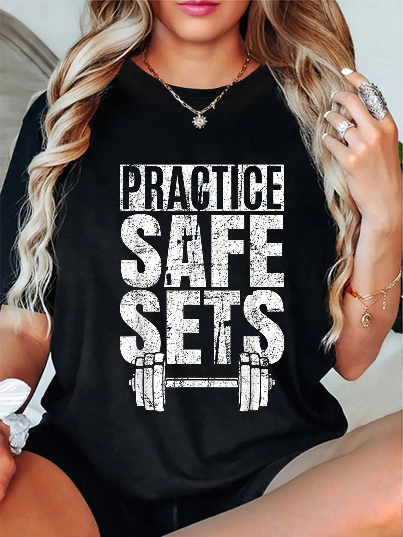 100% Cotton Funny "Practice Safe Sets" - Weight Lifting T-Shirt ...