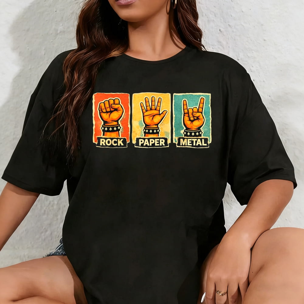 100% Cotton Funny Rock Paper Metal Retro Music Lovers Joke T-Shirt ...