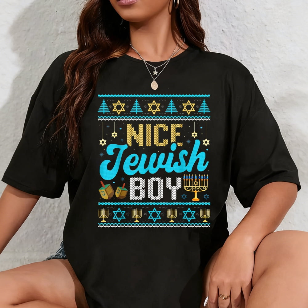 100% Cotton Funny Ugly Hanukkah Sweater Nice Jewish Boy Matching T ...