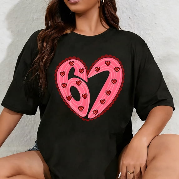 100% Cotton Funny Valentine Six Seven 6 7 Heart Meme Men Women Kid T ...
