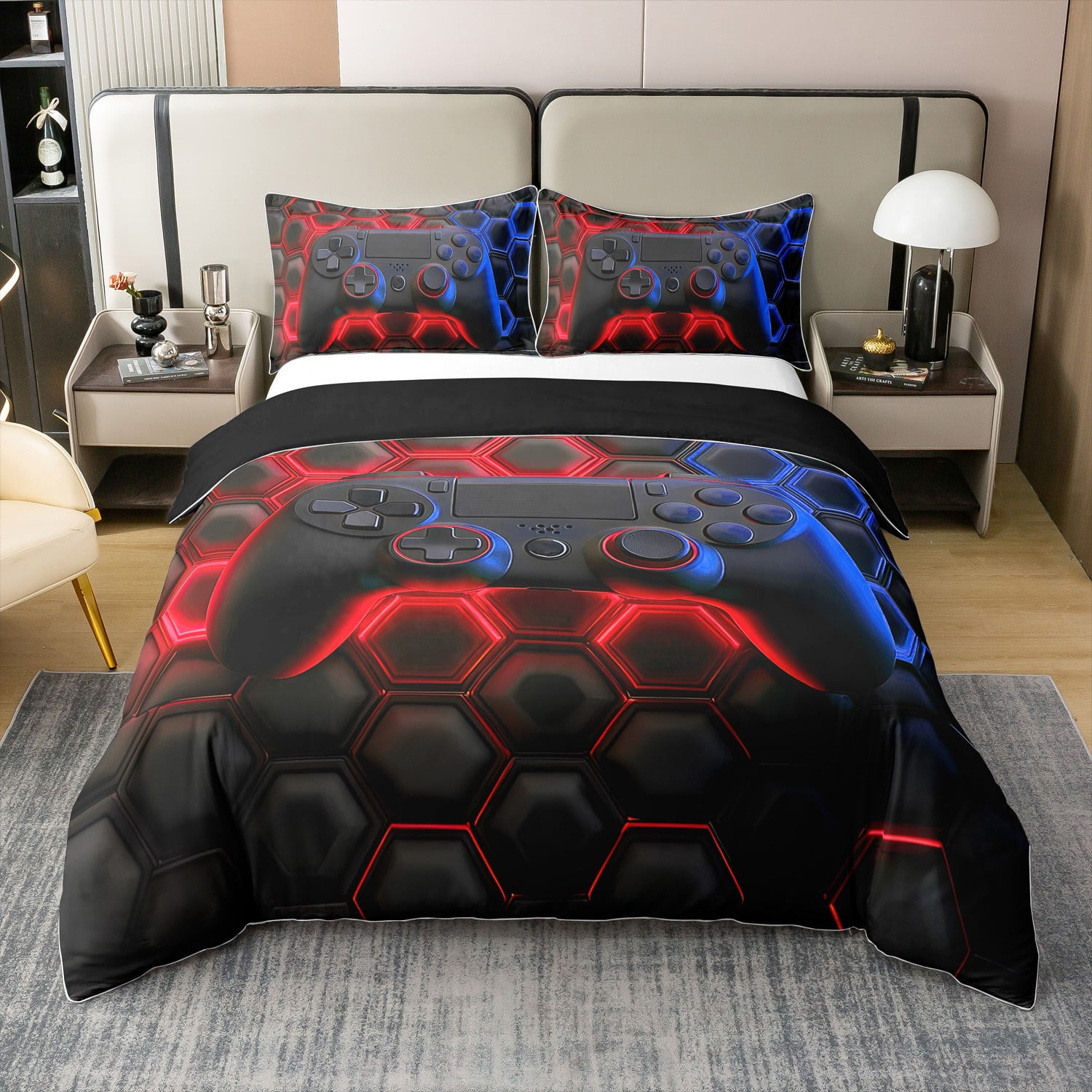 100% Cotton Game Console Quilt Cover Queen Size,Space Universe Gaming ...