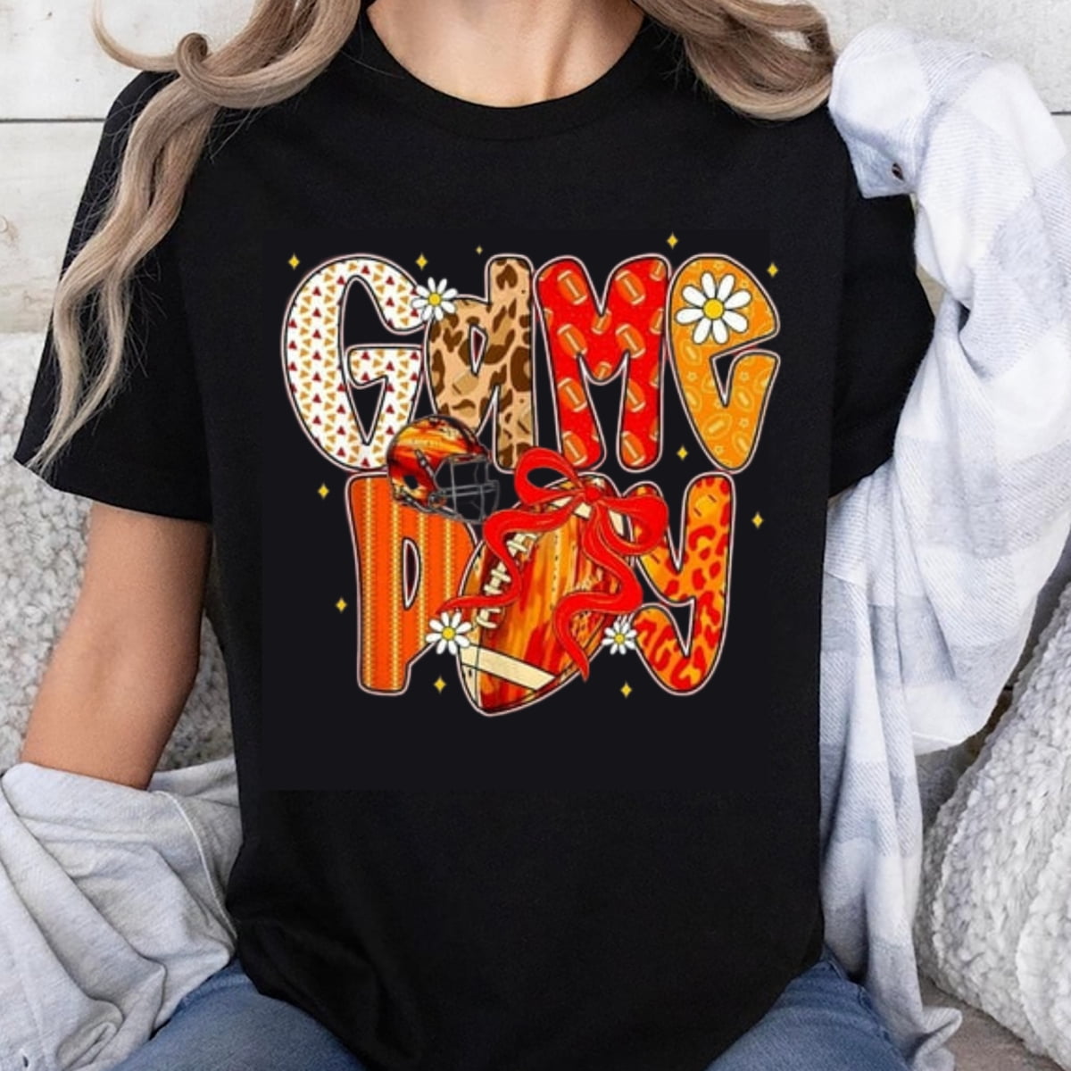 100% Cotton Game Day Football Jersey Style T-Shirt Women's Wild Animal Print Floral Design ...