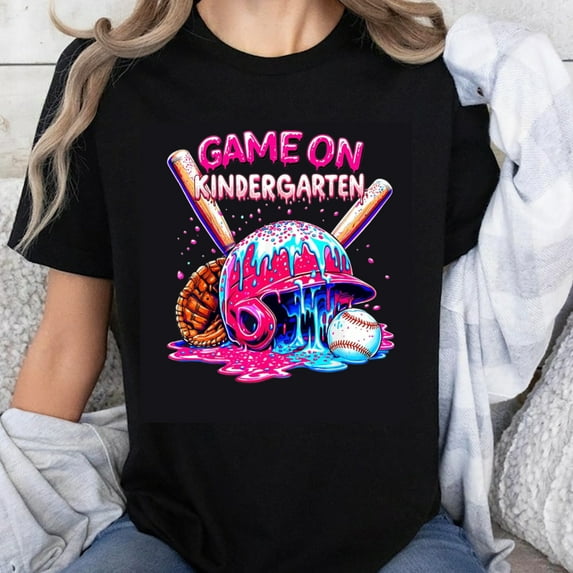 100% Cotton Game On Kindergarten Baseball Helmet T-Shirt - Walmart.com