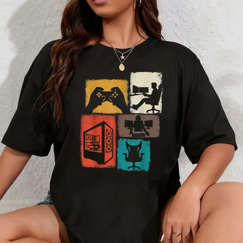 100% Cotton Gamer Vintage Collage Gaming Men Video Game Lover Streamer ...