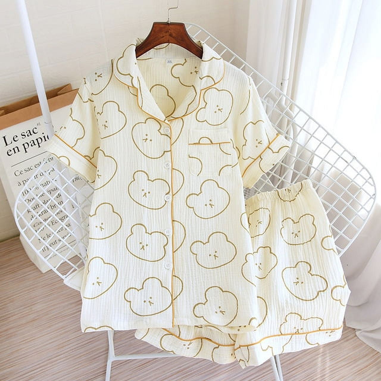 100% Cotton Gauze Summer Women Pajamas Polka Dot Print Sleepwear Short ...