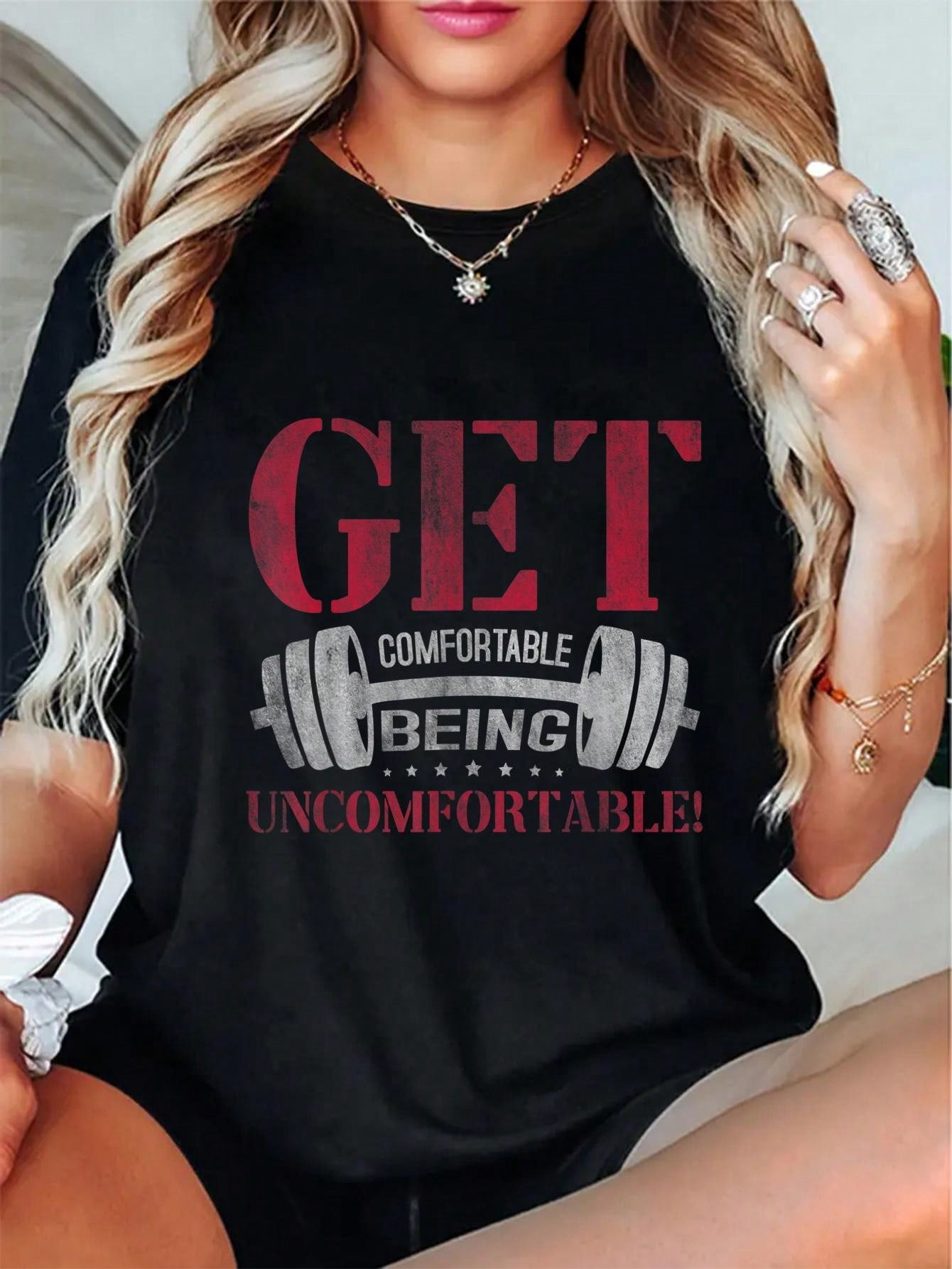 100% Cotton Get Comfortable Being Uncomfortable Gym Fitness ...
