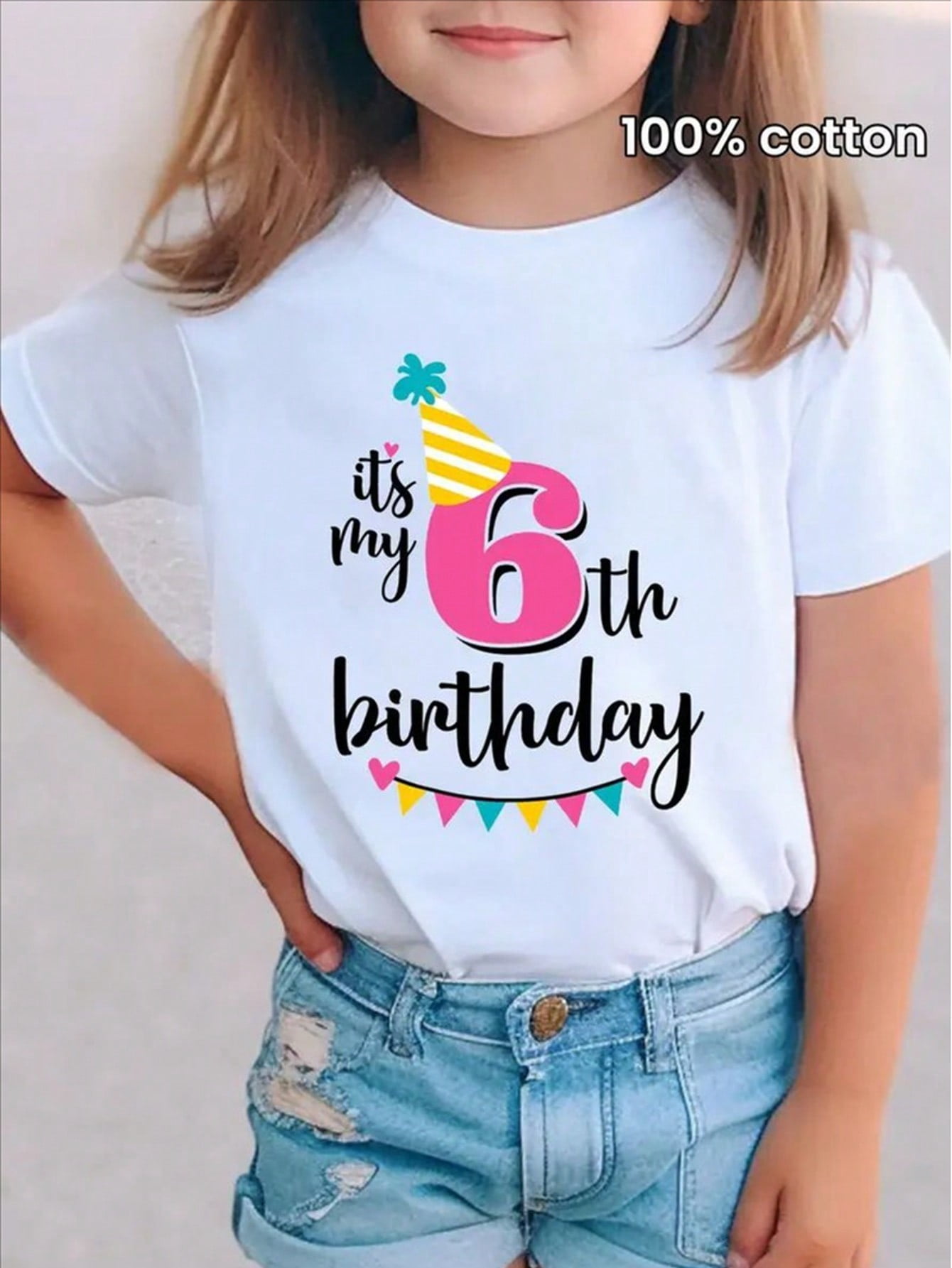 100% Cotton Girls' 6th Birthday T-Shirt - Cute Summer Tee With Colorful ...