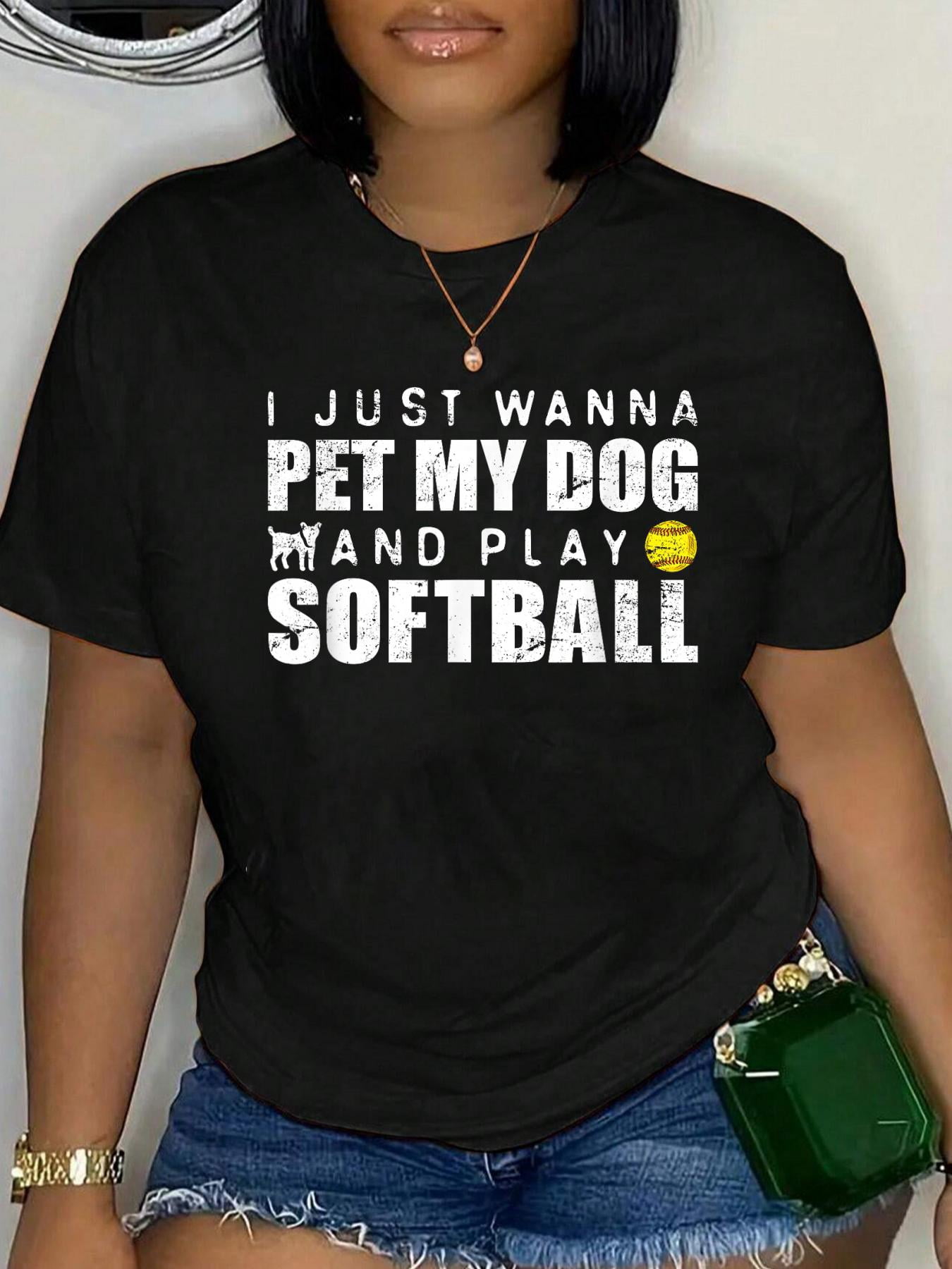 100% Cotton Girls Fastpitch Softball Funny Dog T-Shirt Women's Graphic ...