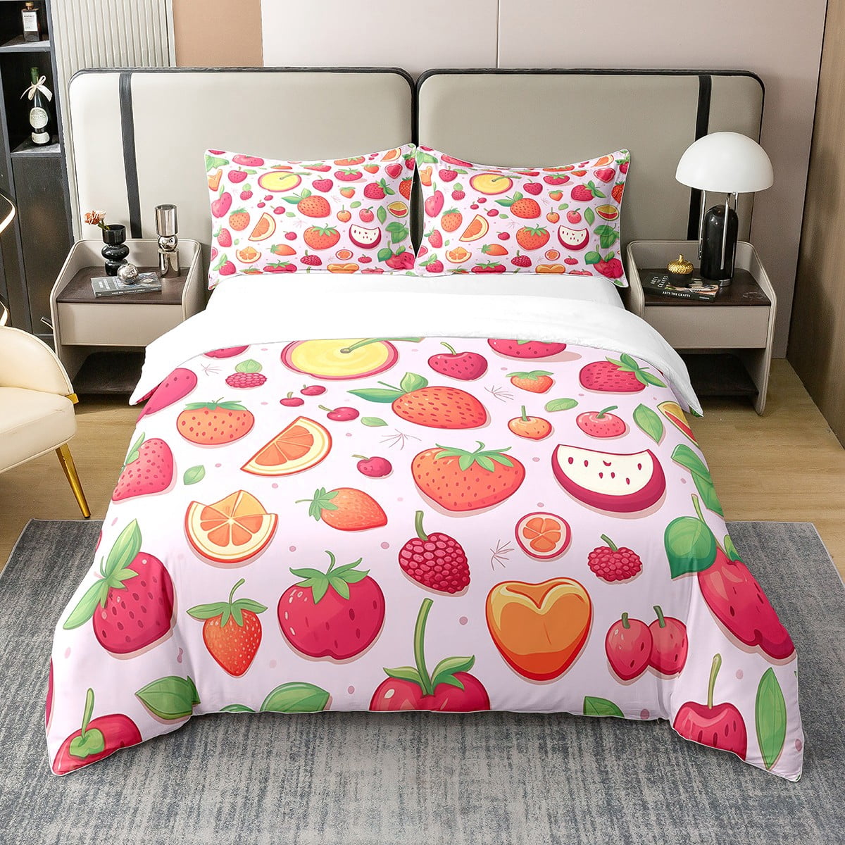 100% Cotton Girls Red Strawberry Bedding Set Queen For Kids Boys ...