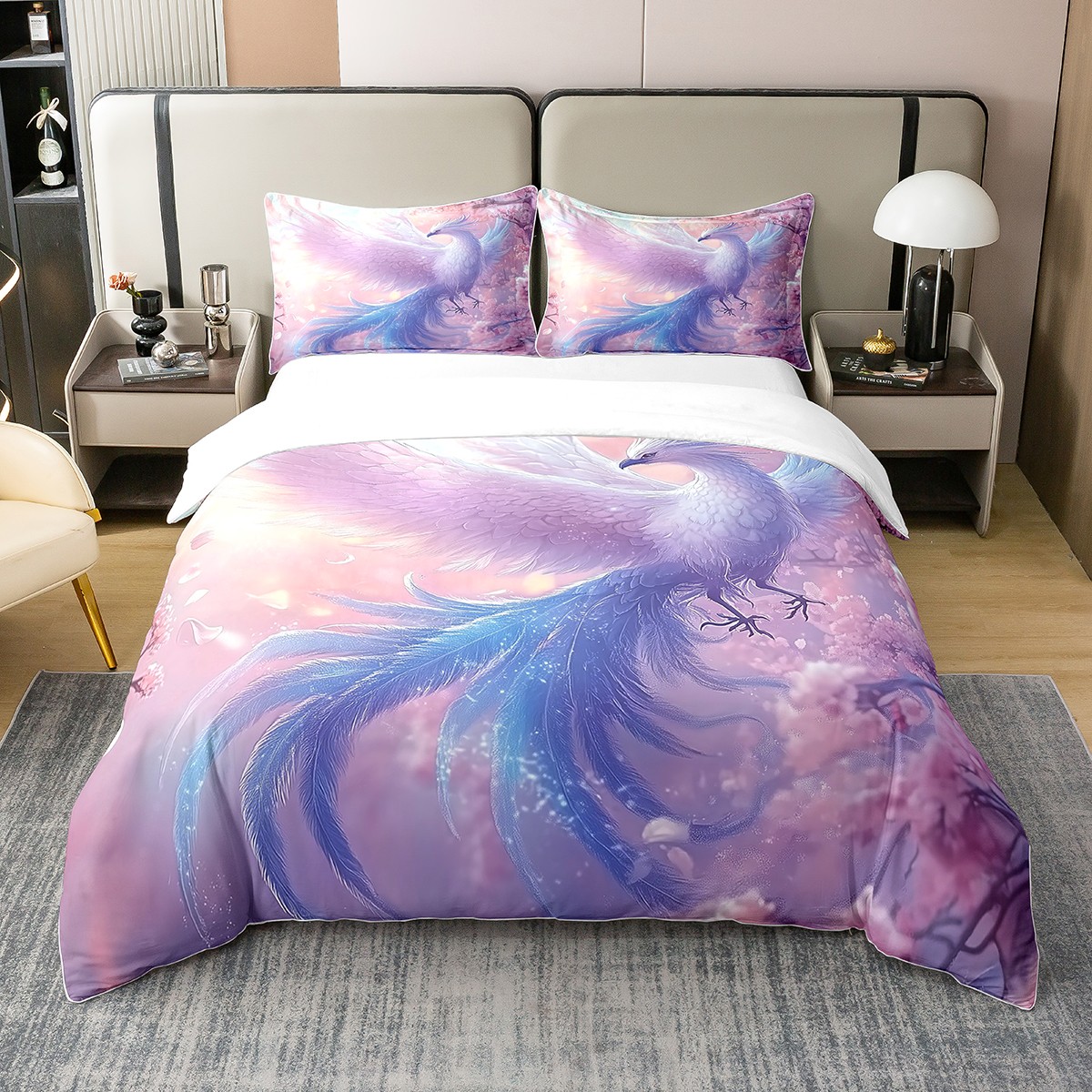 100% Cotton Girly Phoenix Duvet Cover Twin Romantic Cherry Blossom ...