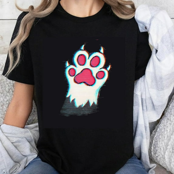 100% Cotton Glitch Paw Print Cat Dog Animal Lover Cute Graphic Design ...