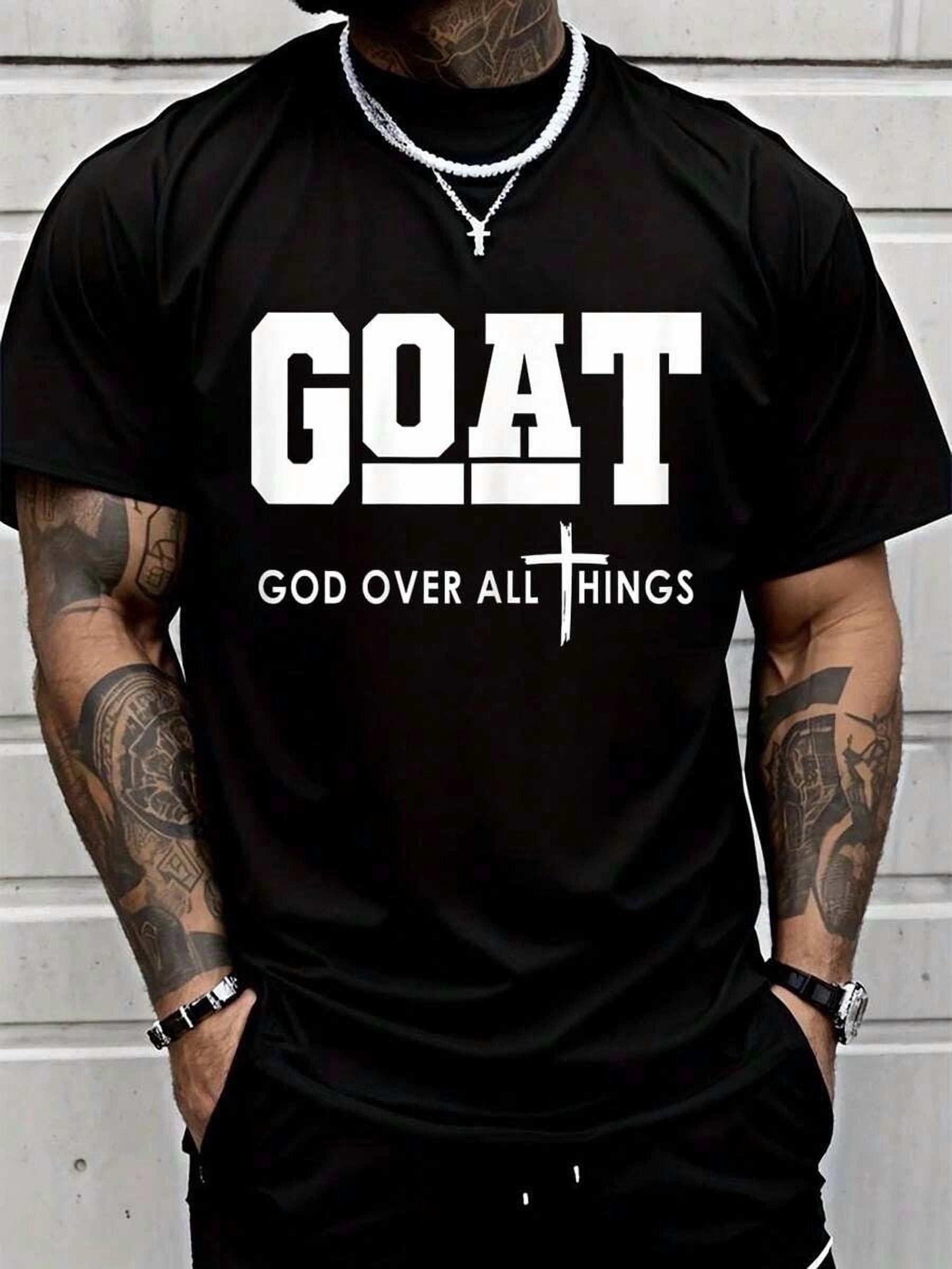 100% Cotton Goat God Over All Things Funny Jesus Christian Printed T ...