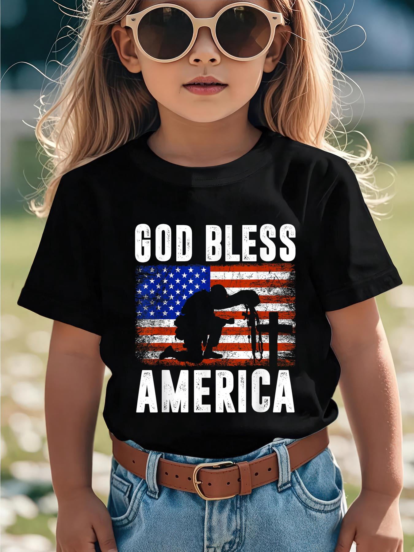 100% Cotton God Bless America 4th of July USA Flag Patriotic Christian ...