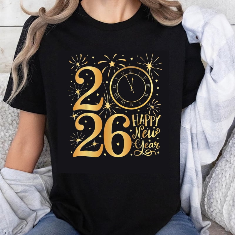 100% Cotton Golden Numbers Clock Fireworks Happy New Year - Walmart.com