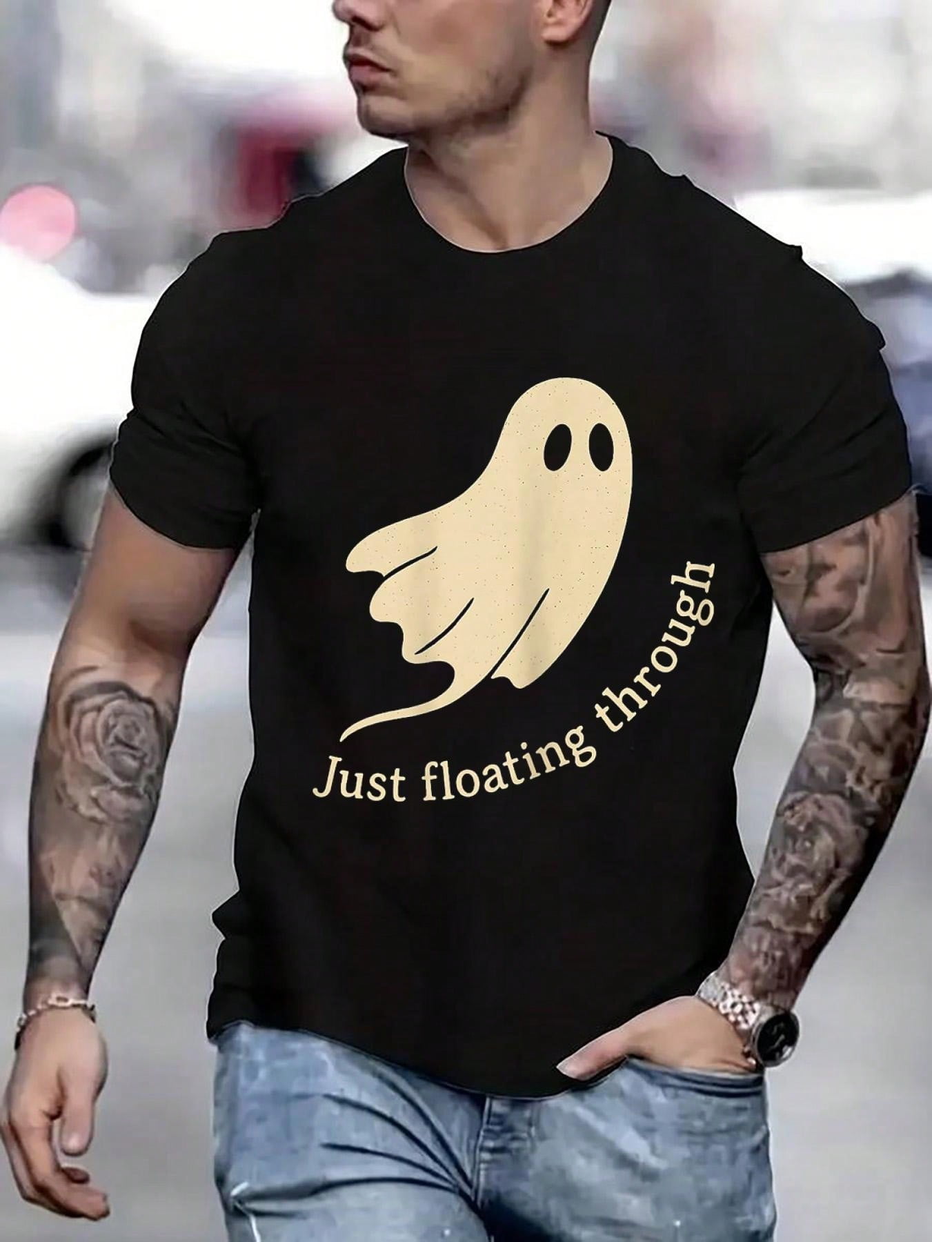 100 Cotton Graphic Tees Cute Ghost Just Floating Through Halloween ...