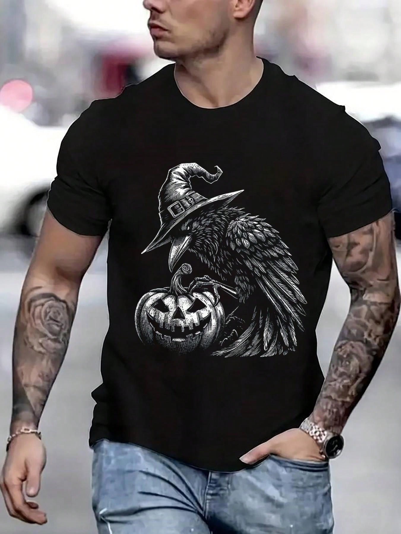 100 Cotton Graphic Tees Goth Halloween Raven With Wizard Hat Art Crow ...