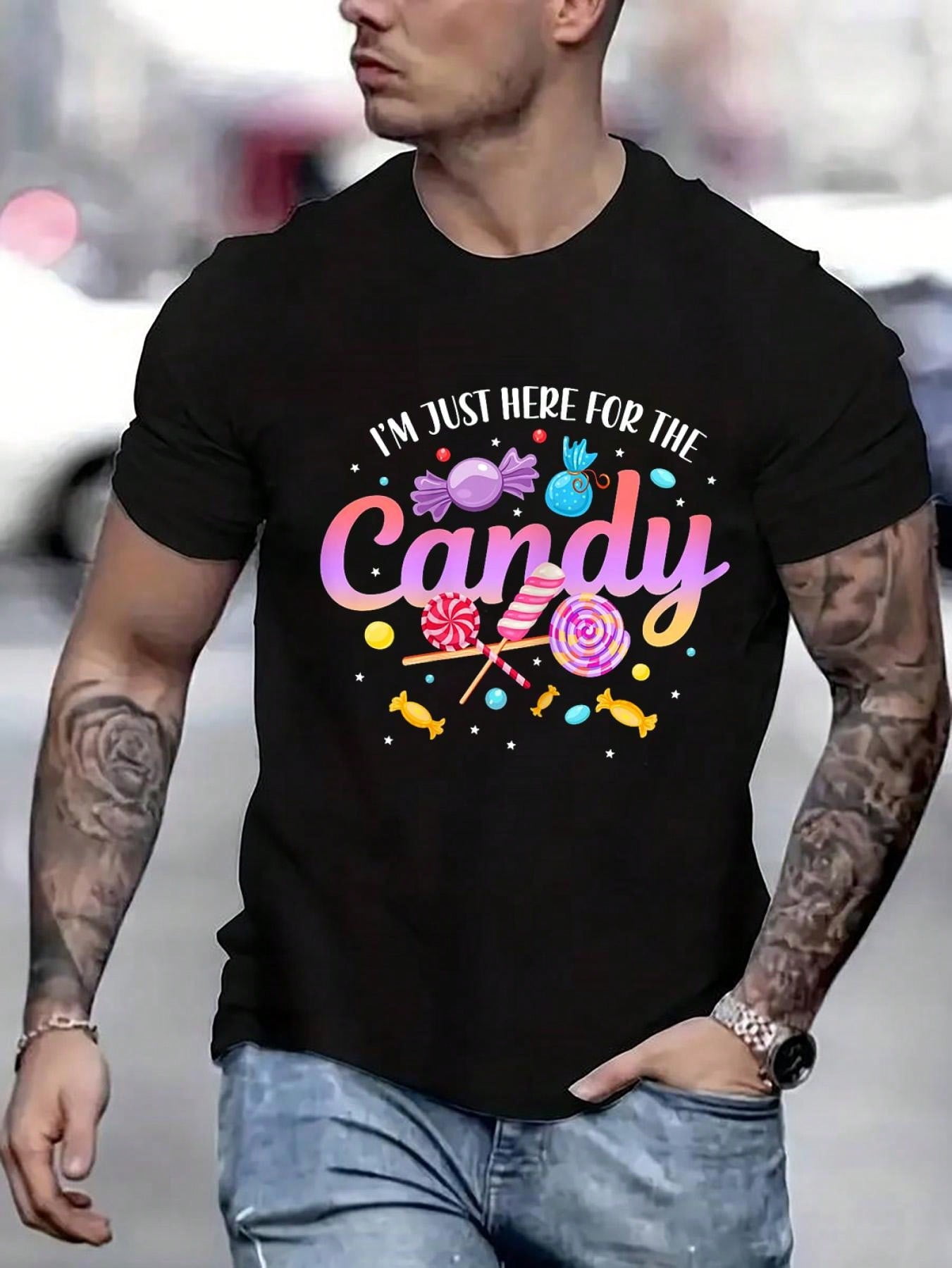 100 Cotton Graphic Tees I'Just Here For The Candy Funny Halloween Food ...