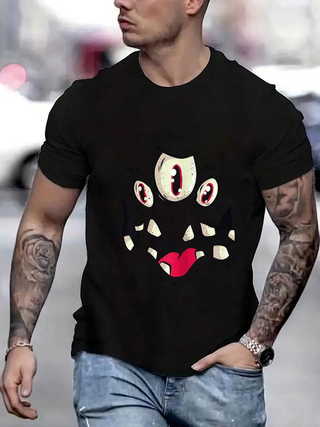 100 Cotton Graphic Tees Three Eyed Face Eyeballs Funny Halloween ...