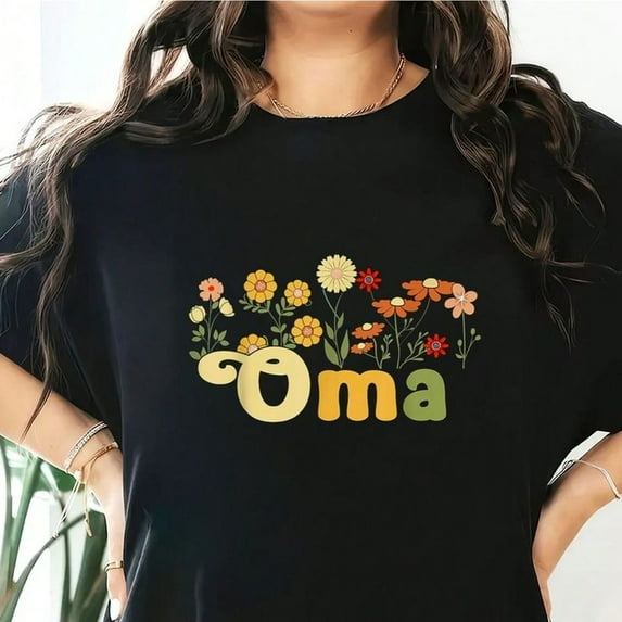 100% Cotton Groovy Oma Grandmother Flowers Oma Grandma Graphic Print ...