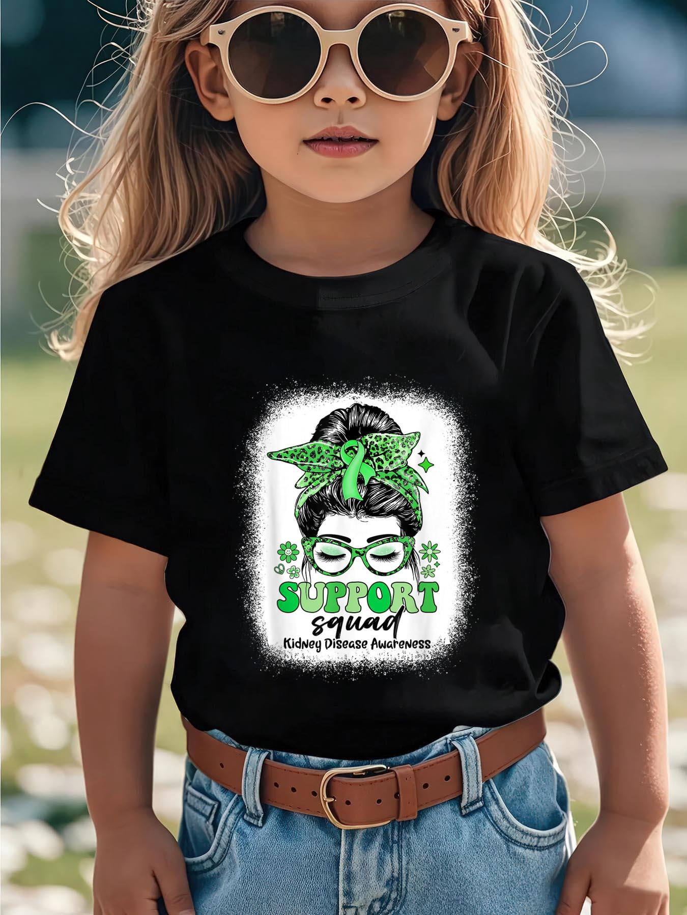 100% Cotton Groovy Support Squad Messy Bun Kidney Disease T-Shirt ...