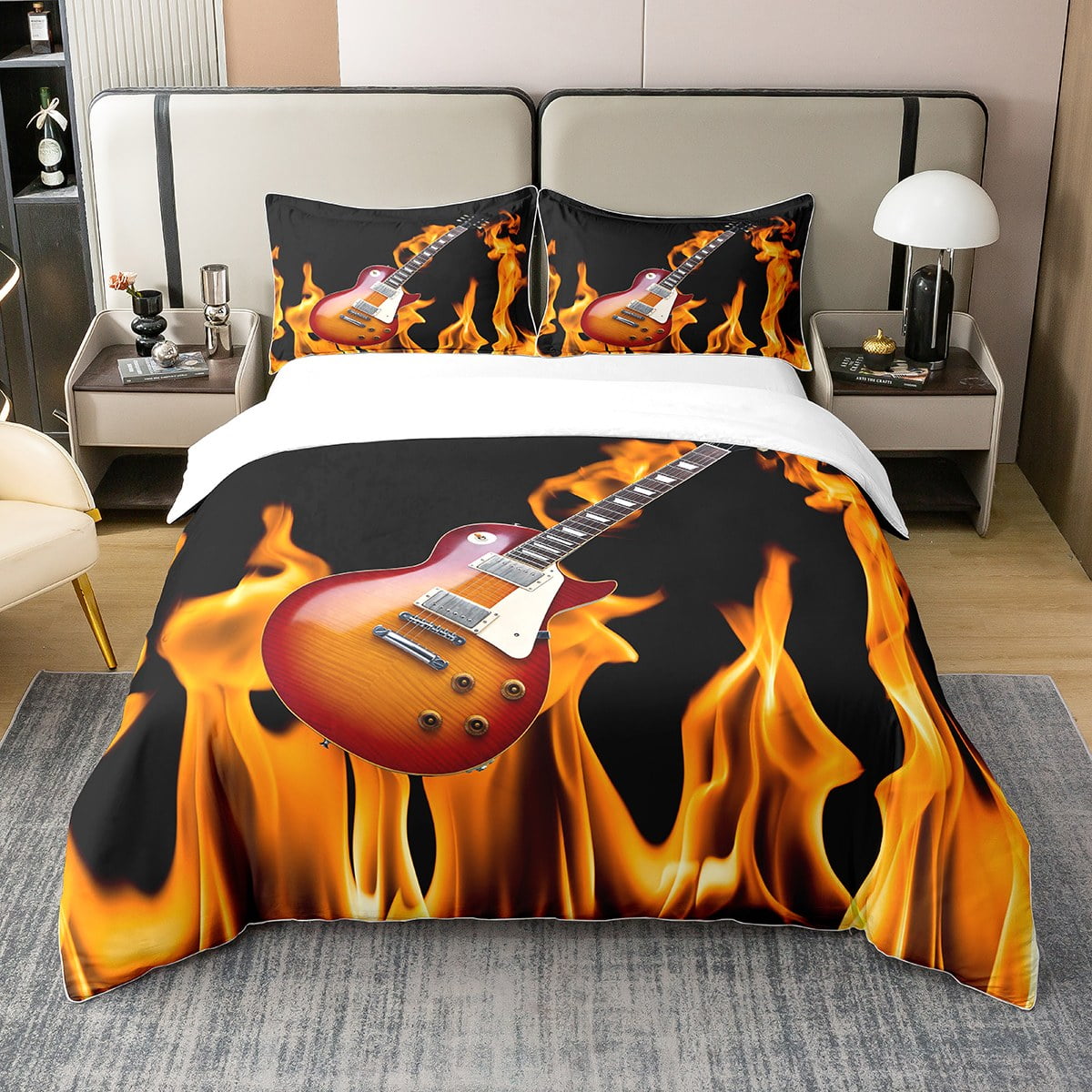 100% Cotton Guitar Bedding Set Rock Roll Music Duvet Cover for Kids ...