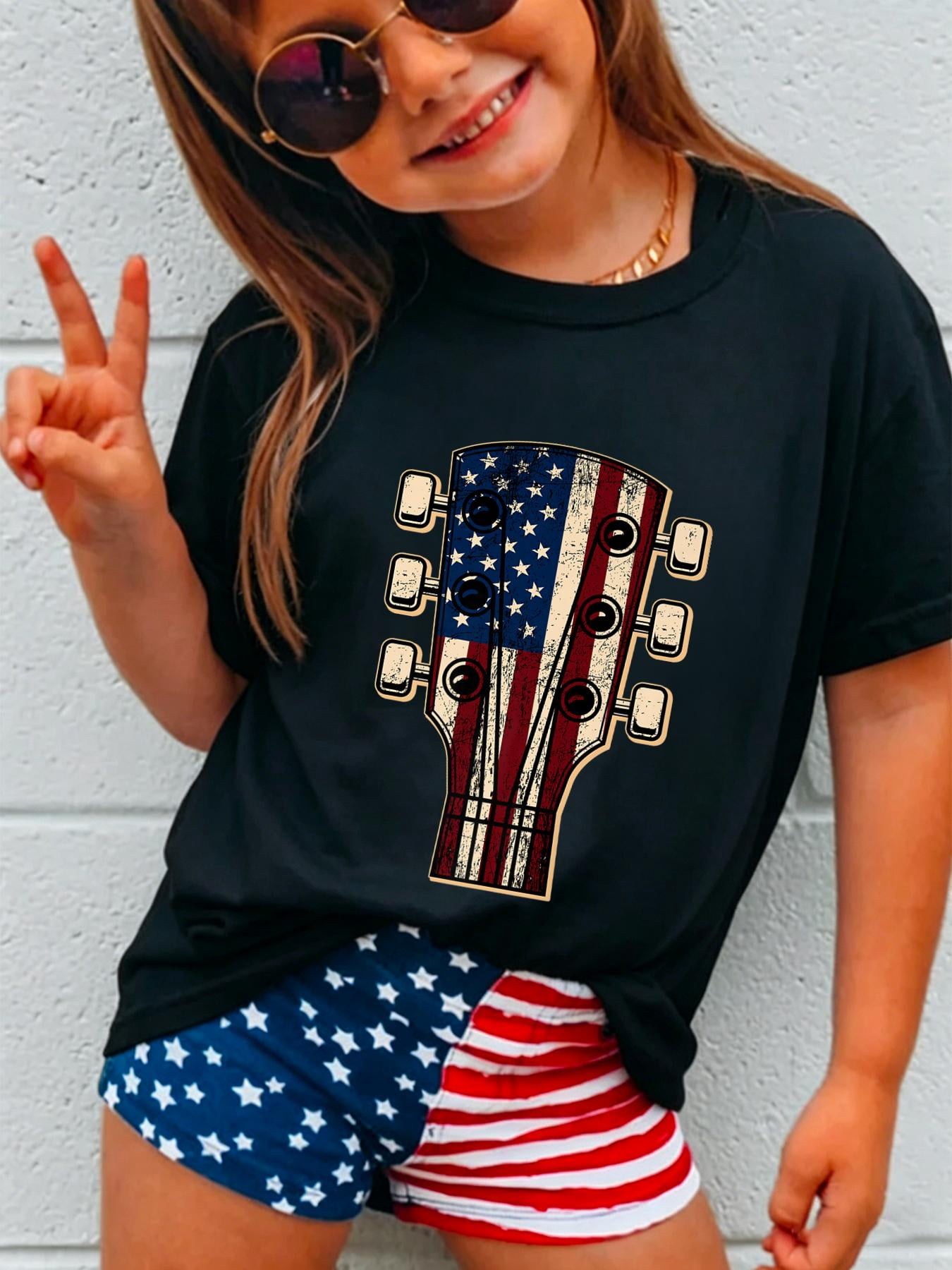 100% Cotton Guitar Lover Guitarist USA Flag Independence Day 4th Of ...