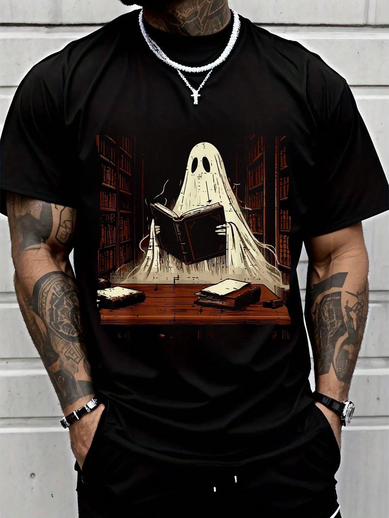 100% Cotton Halloween Ghost Reading Library Vintage Costume Men Women T ...