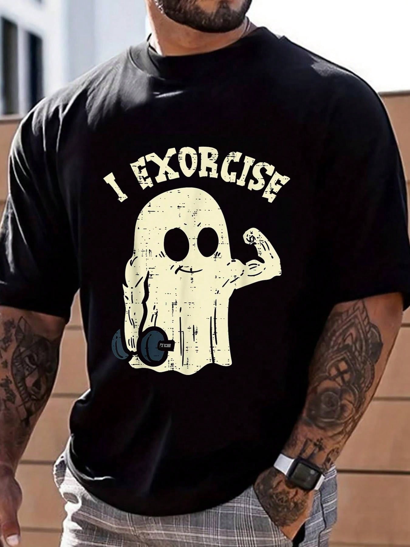 100% Cotton Halloween Gym Ghost I Exorcise Fun Workout Costume Men ...