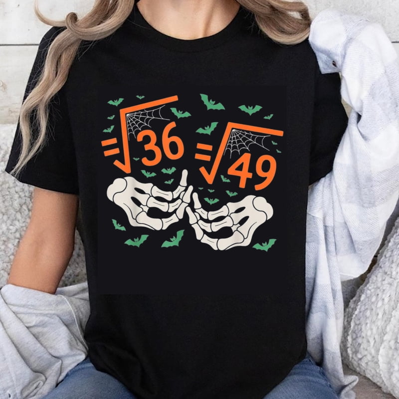 100% Cotton Halloween Math Skeleton T-Shirt with Square Root Design ...