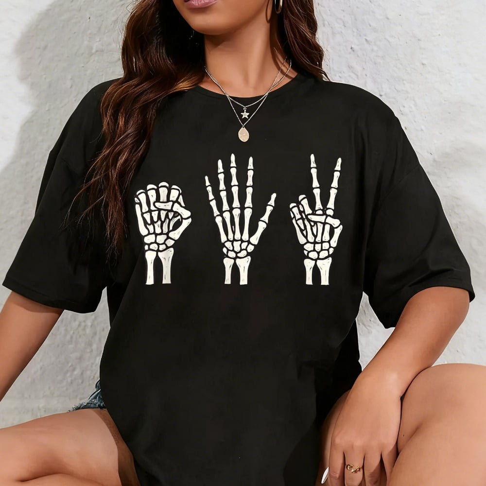 100% Cotton Halloween Skeleton Hands Rock Paper Scissors Funny Spooky T ...