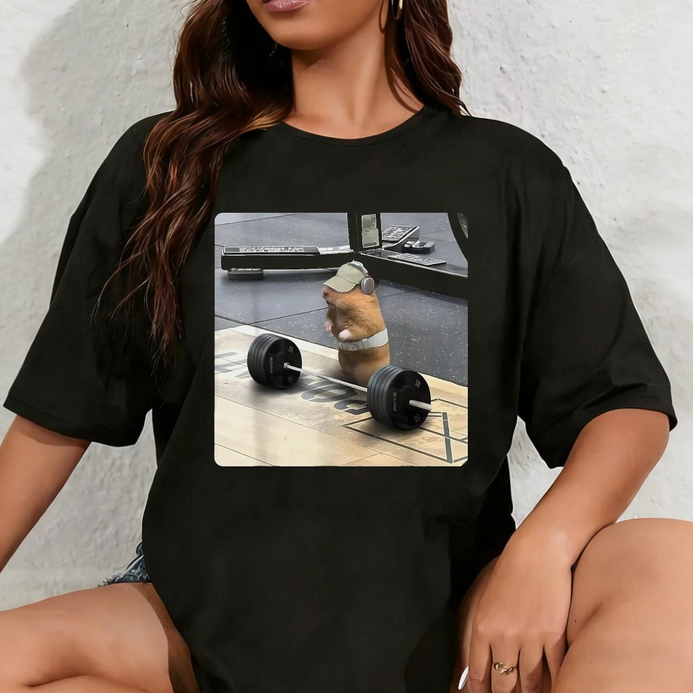 100% Cotton Hamster Deadlift Training Funny Cute Rat Weightlifting Meme ...