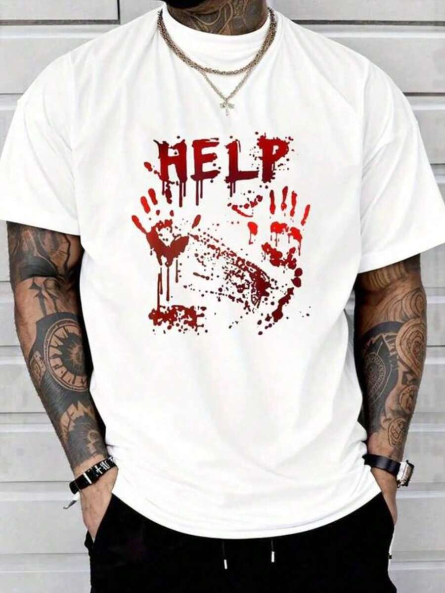 100_ Cotton Handprint Halloween Costume Matching Mens T-Shirt Street ...