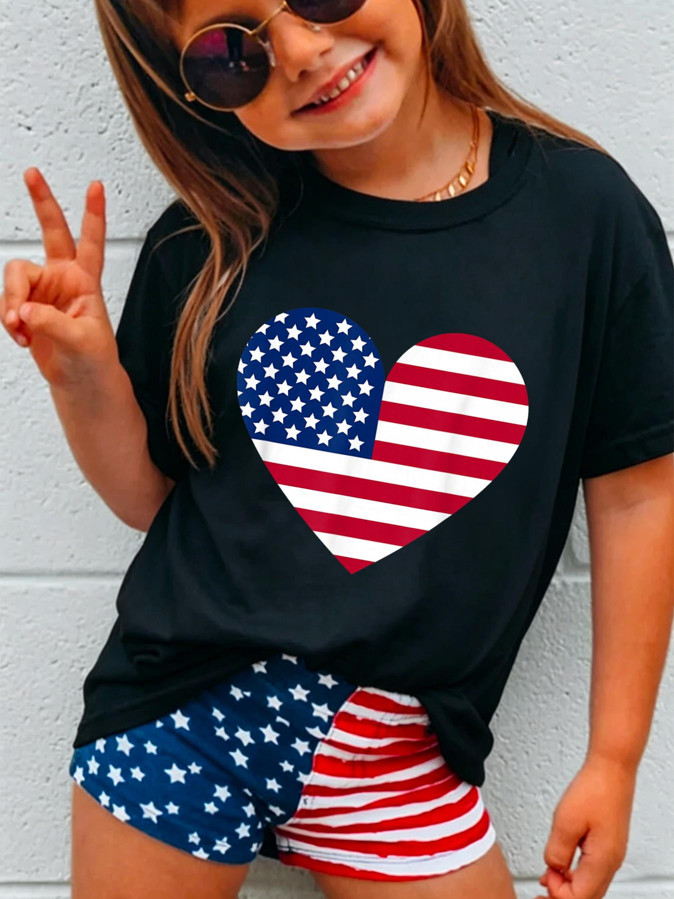 100% Cotton Heart American Flag 4th of July - American Flag Heart Kids ...