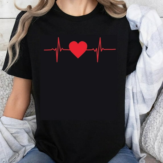 100% Cotton Heartbeat Ecg Design Red Heart Pulse Pattern For Women Men ...