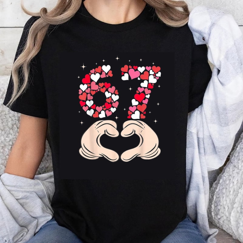 100% Cotton Hearts Form Number Sixty Seven Hands Make Heart T-Shirt ...