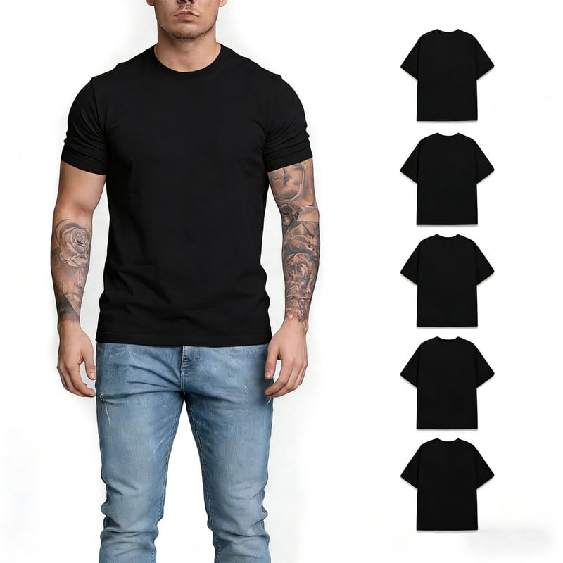 100% Cotton Heavyweight Men’s Casual T-Shirt 180GSM Crew Neck Solid ...