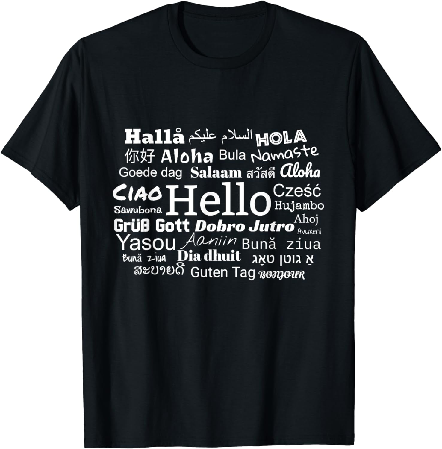 100% Cotton Hello In Different Languages Multilingualism T-Shirt Gift ...