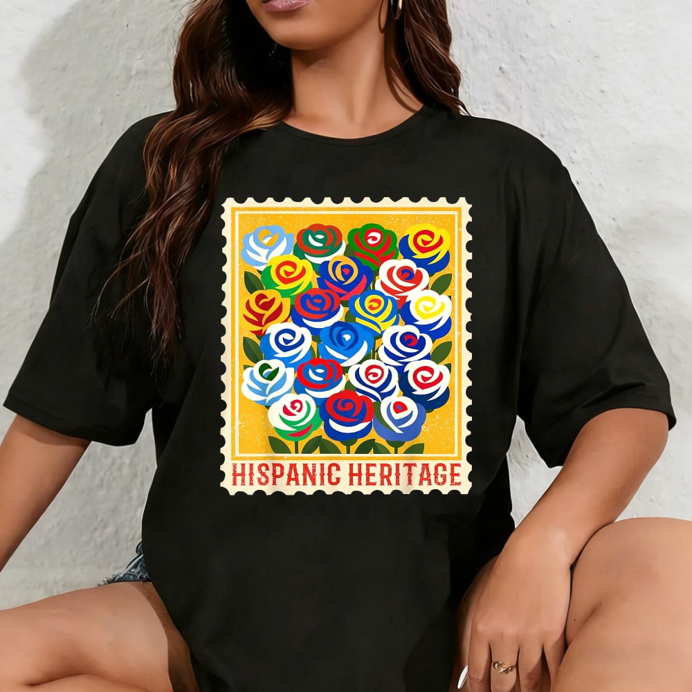 100% Cotton Hispanic Heritage Month Rose Stamp Art Cultural Flag Colors ...