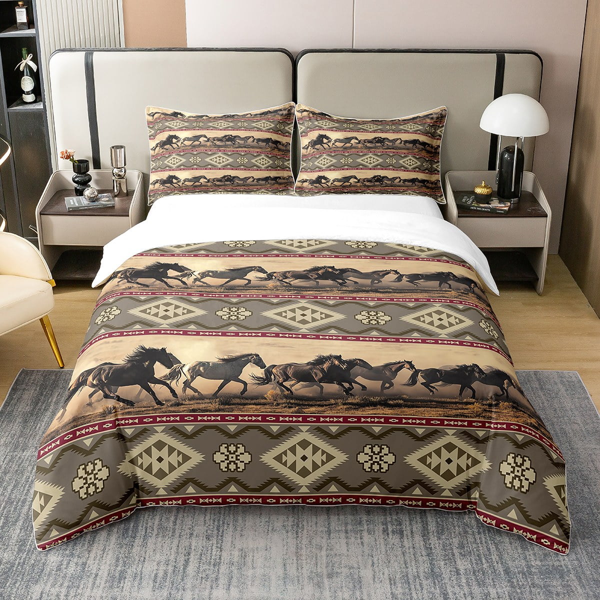 100% Cotton Horse Bedding Set Aztec Stripes Comforter Cover Queen ...