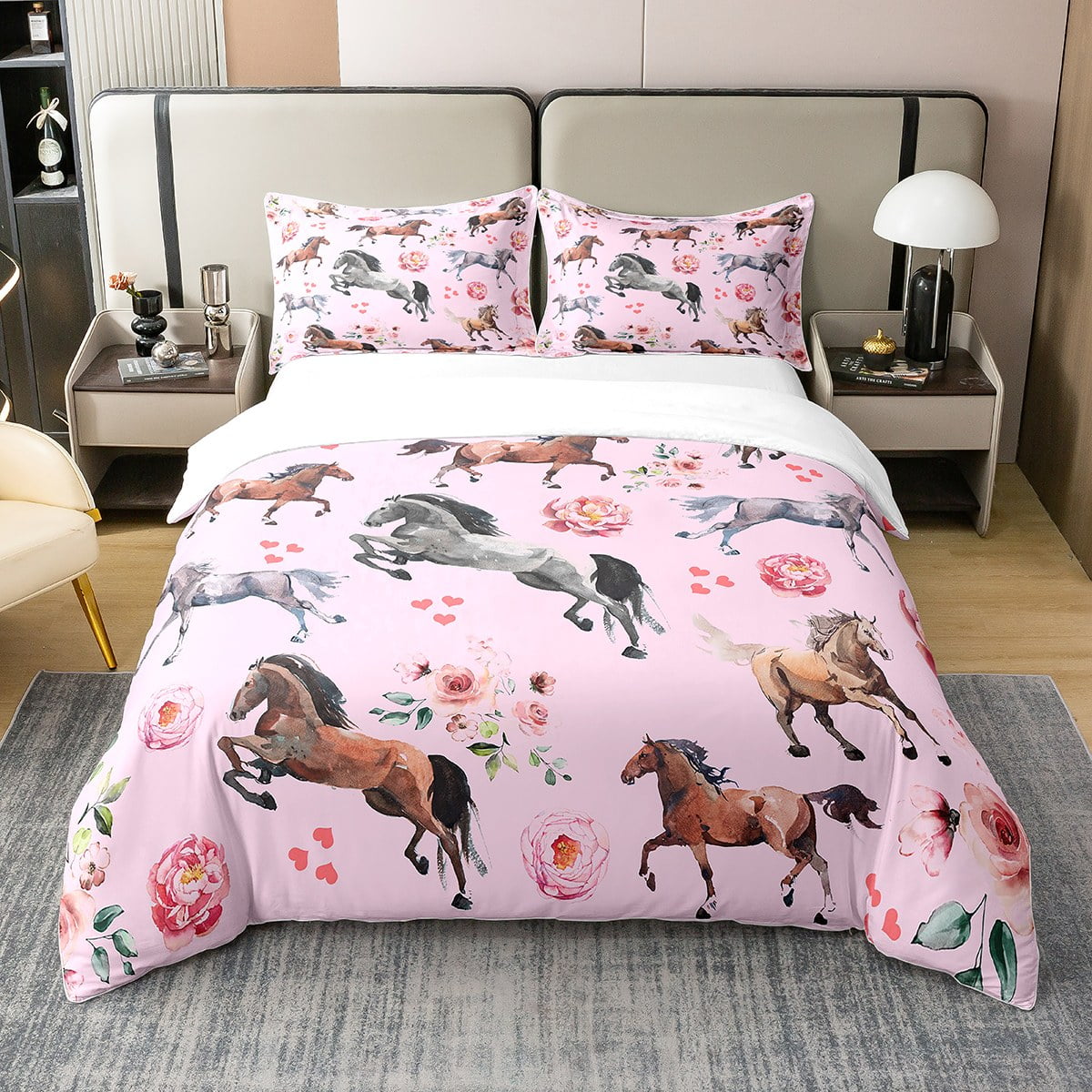 100% Cotton Horse Comforter Cover King Farm Western Cowboy Cowgirls ...
