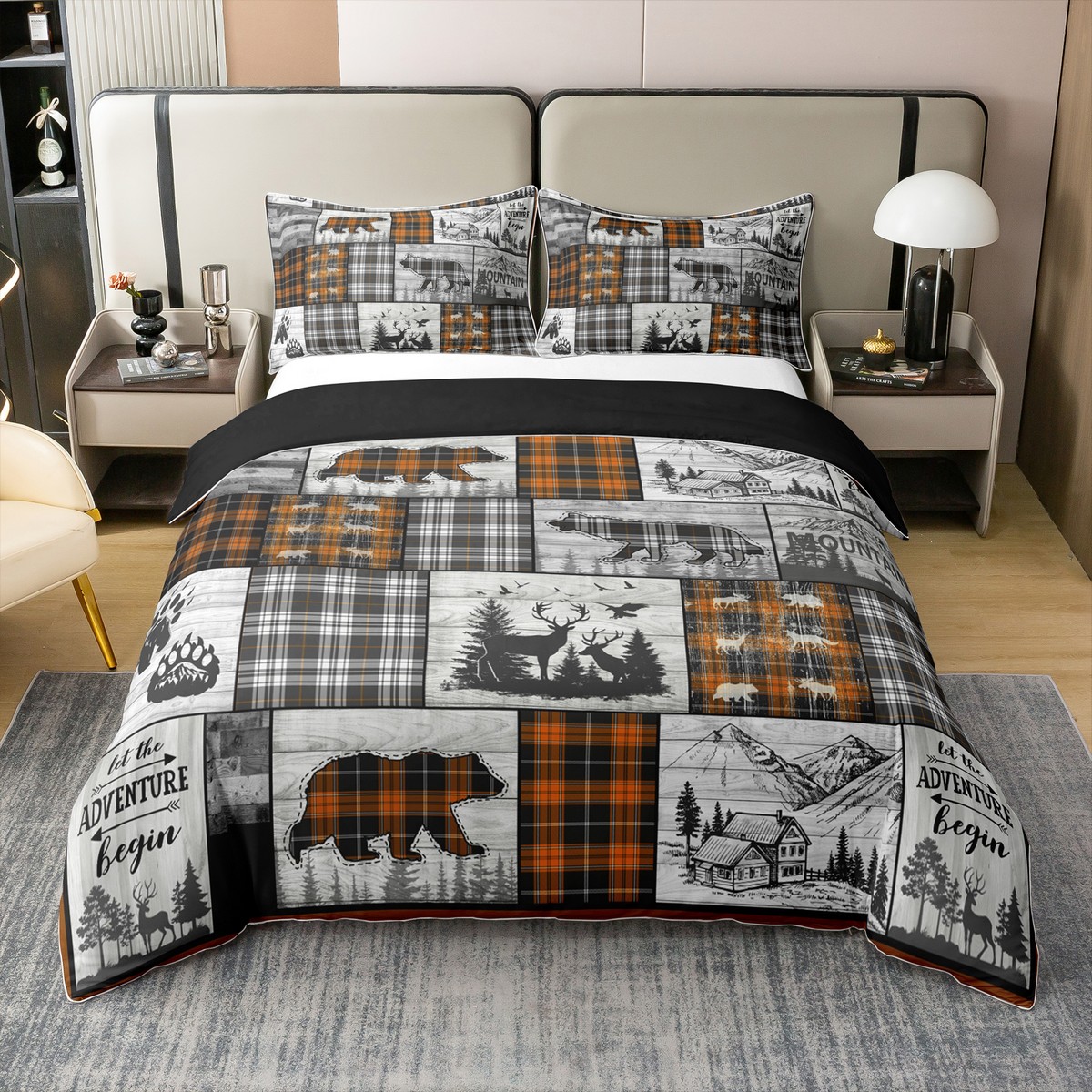 100% Cotton Hunting Quilt Cover For Bedroom Decor,Bear Elk Bedspread ...