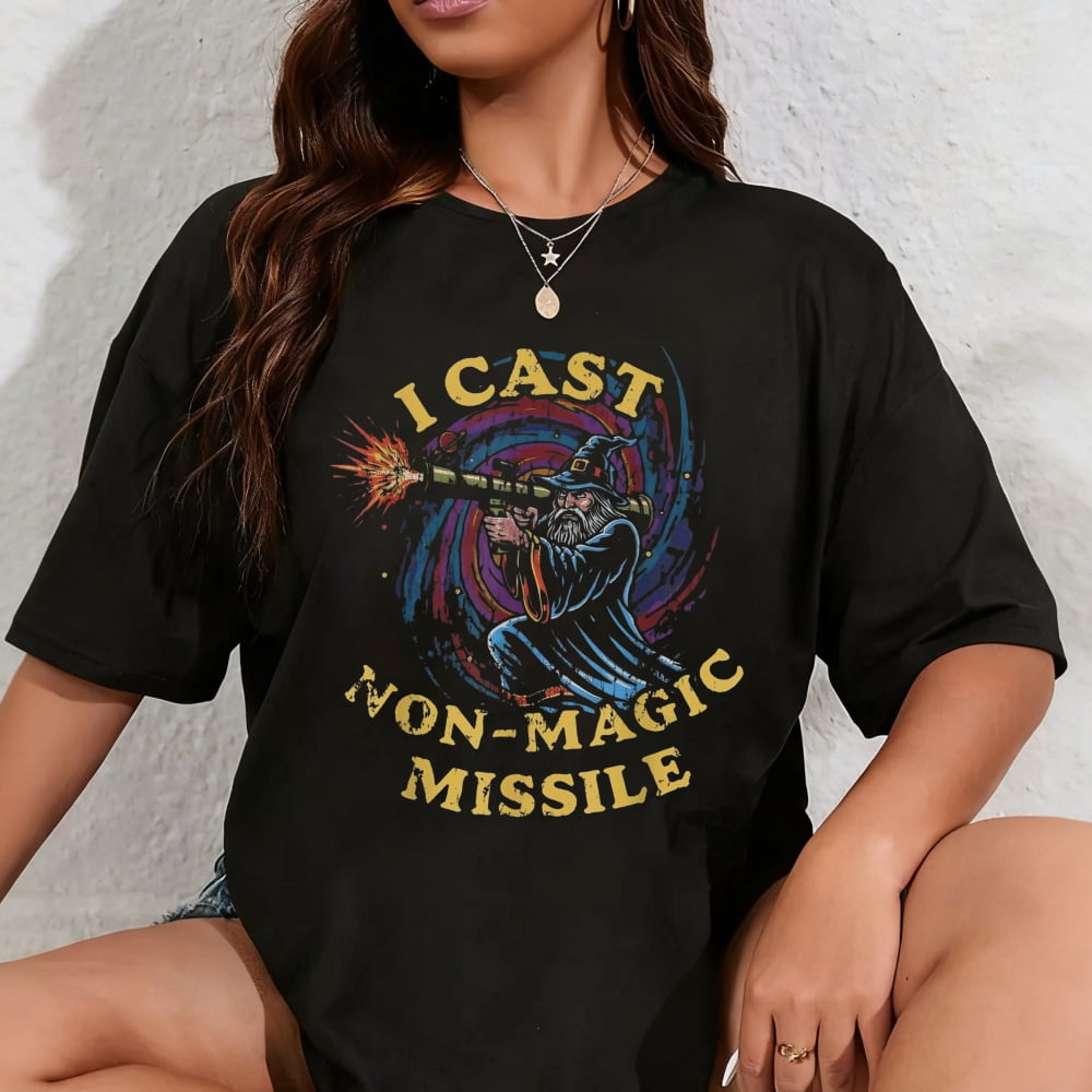 100% Cotton I Cast Non-Magic Missile Funny Wizard Parody Meme T-Shirt ...