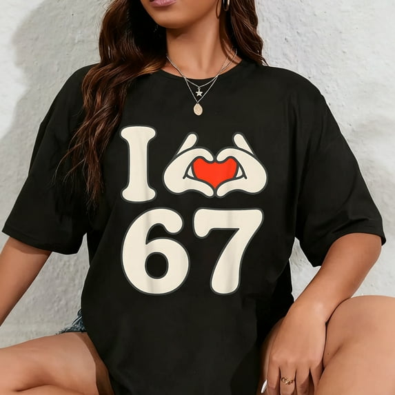 100% Cotton I Love 67 Retro Hand Heart Number Design T-Shirt - Walmart.com
