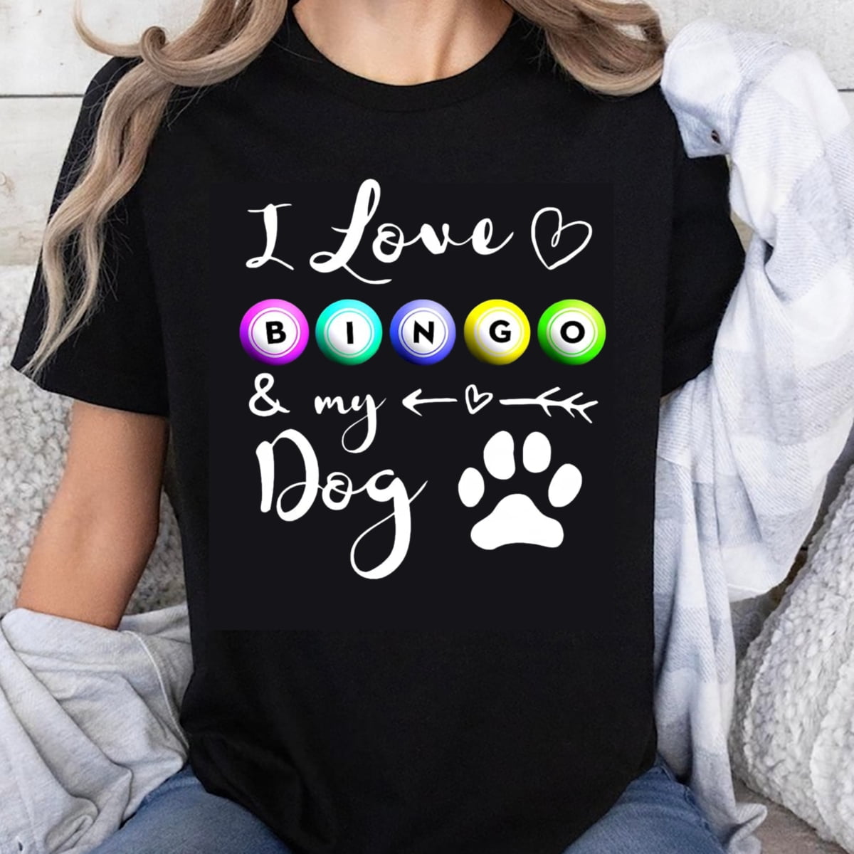 100% Cotton I Love Bingo And My Dog Paw Print Graphic T-Shirt For Dog ...