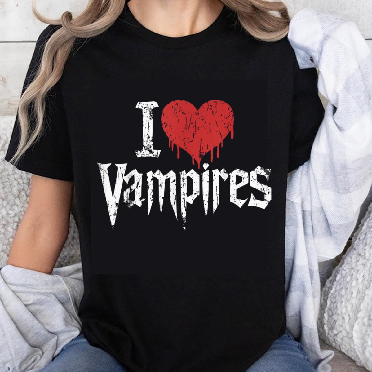 100% Cotton I Love Vampires T-Shirt Halloween Horror Gothic Blood Heart ...