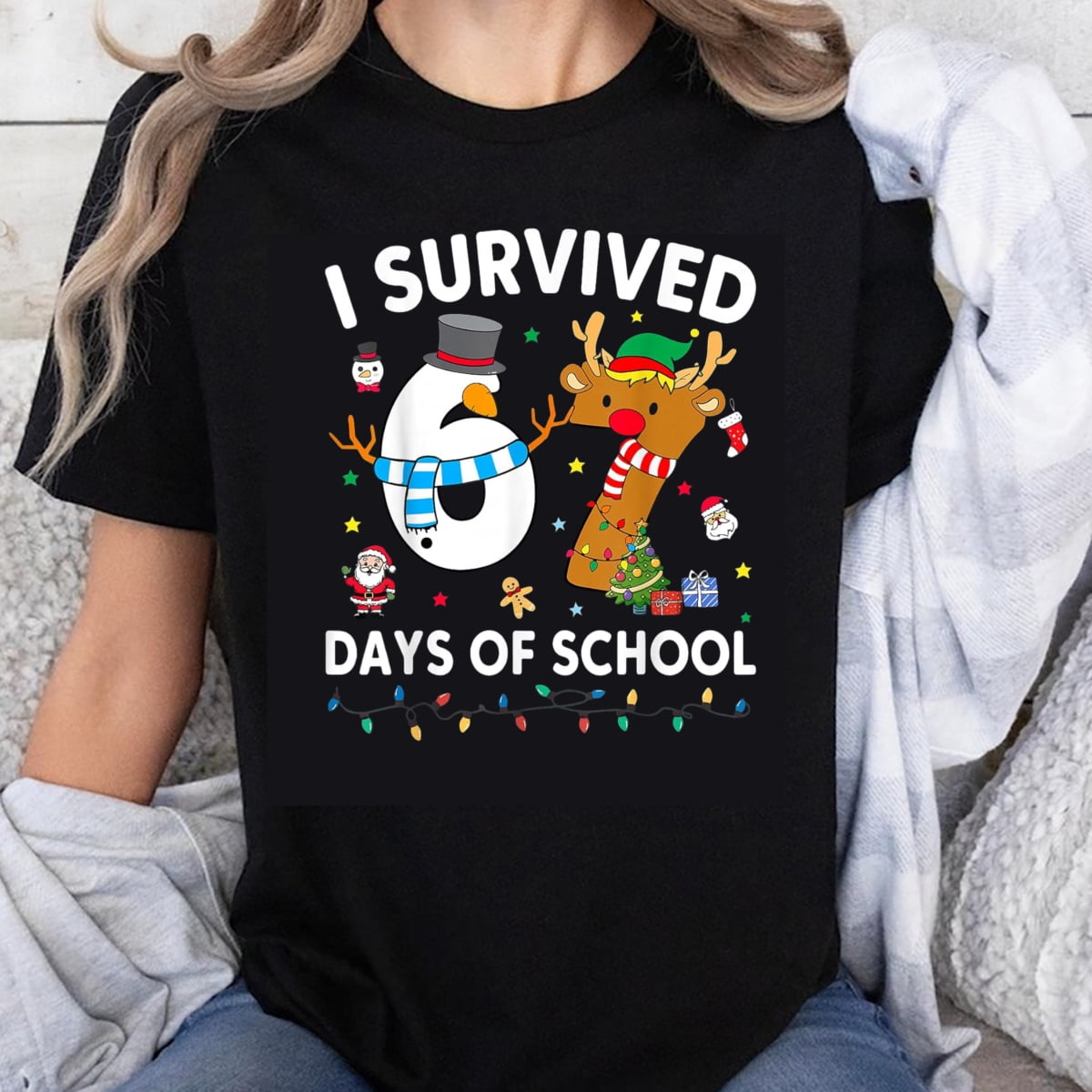 100% Cotton I Survived 67 Days Of School Christmas Holiday Funny Shirt ...