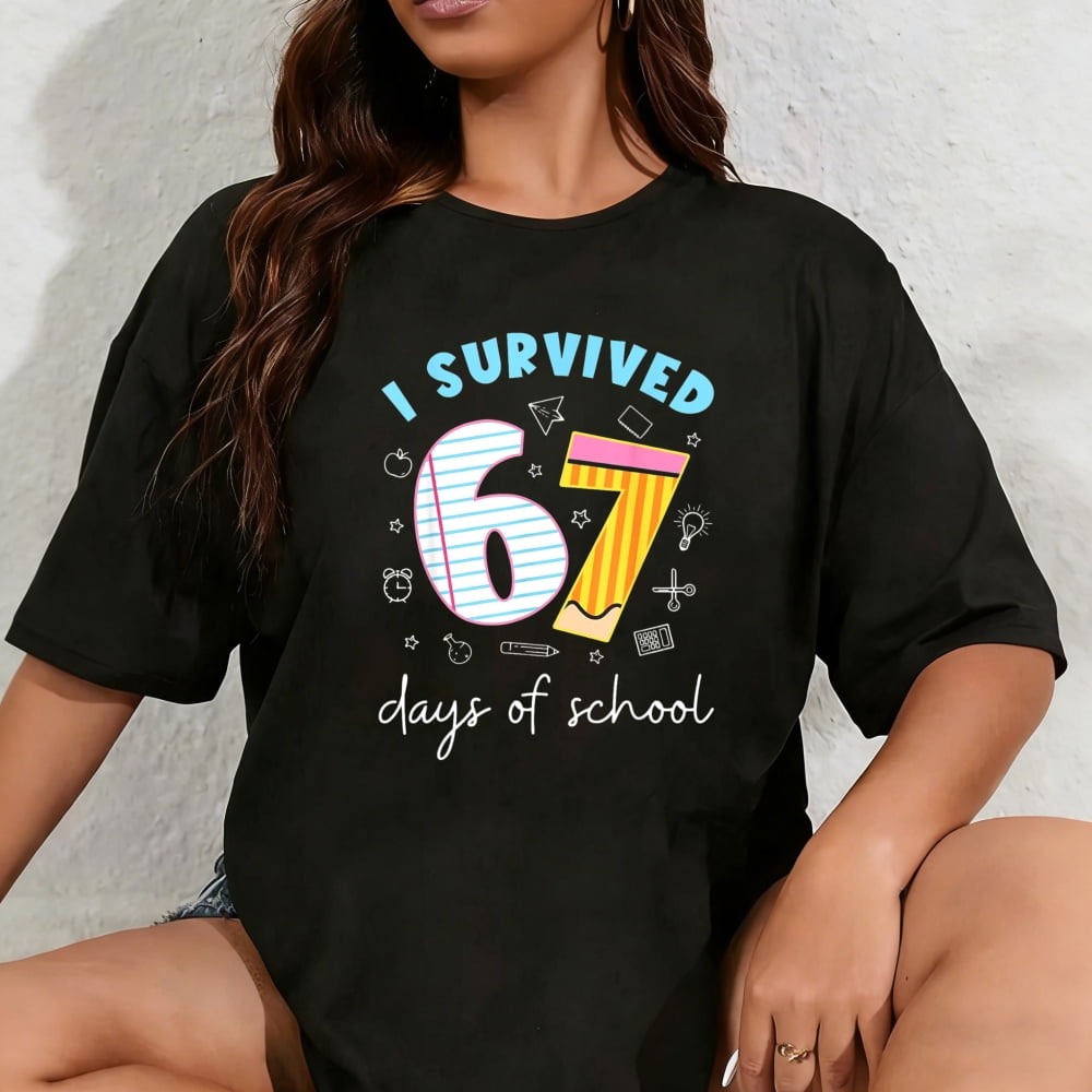 100% Cotton I Survived 67 Days of School Funny Meme Teacher Student T ...