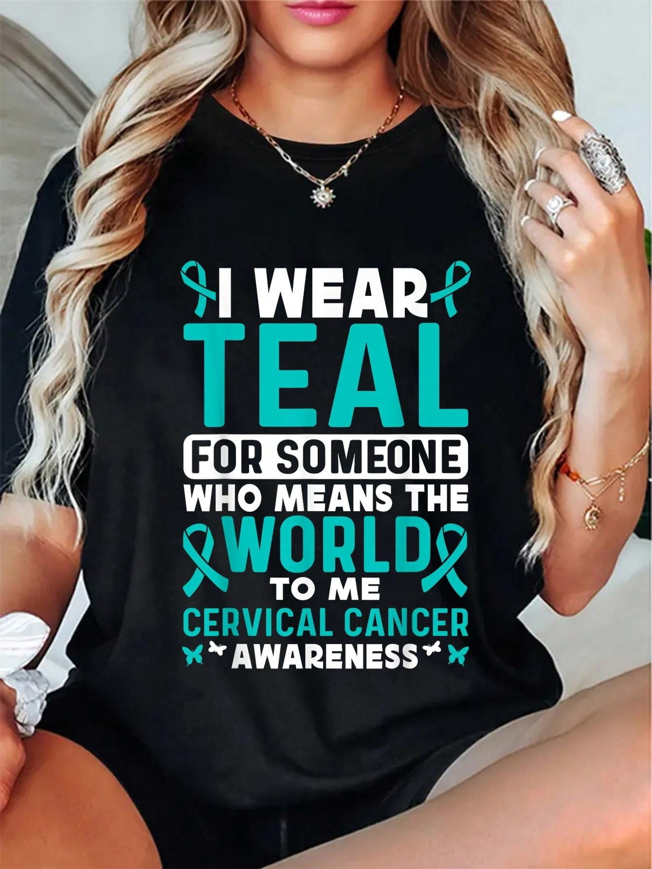 100% Cotton I Wear Teal For Cervical Cancer Awareness Cervical Cancer T ...