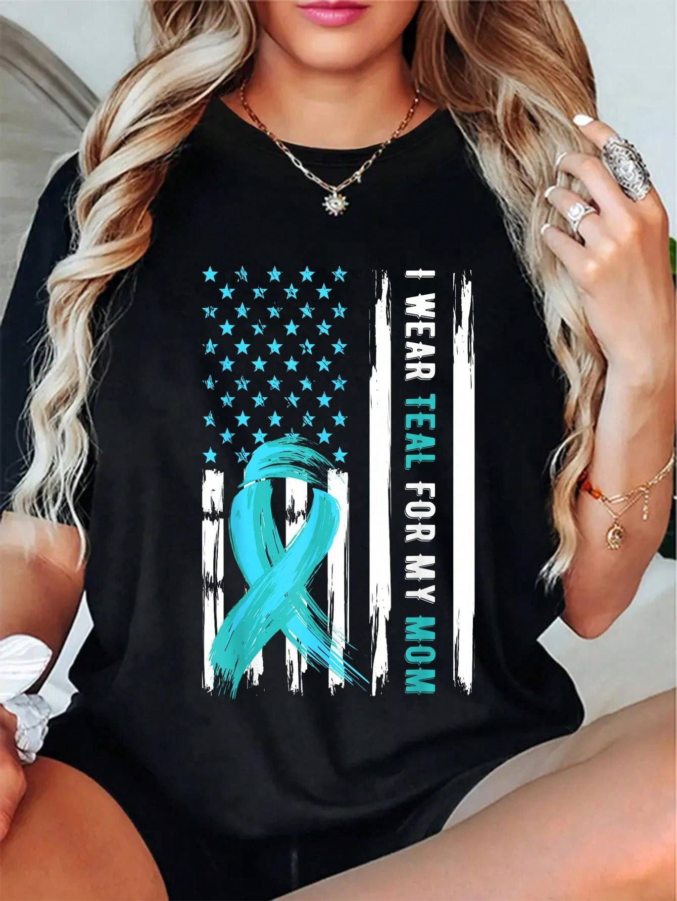 100% Cotton I Wear Teal For My Mom Cervical Cancer Awareness T-Shirt ...